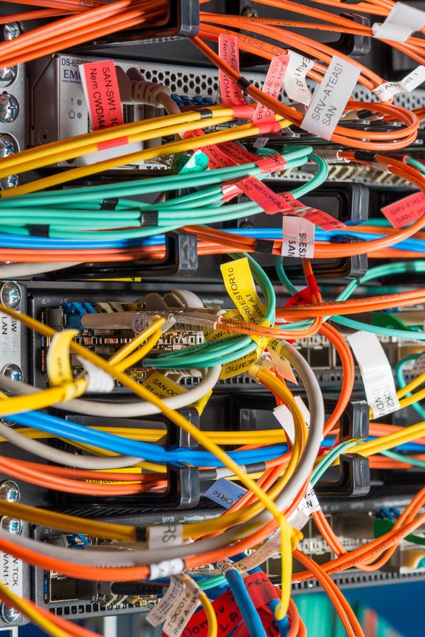 Detail of Server Rack with Fiber Optic Cables Attached To Front Stock ...