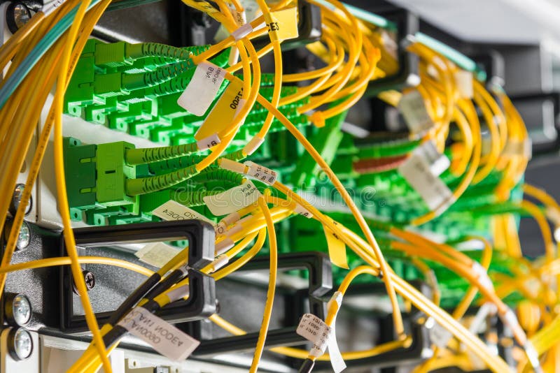 Detail of Server Rack with Fiber Optic Cables Attached To Front Stock ...