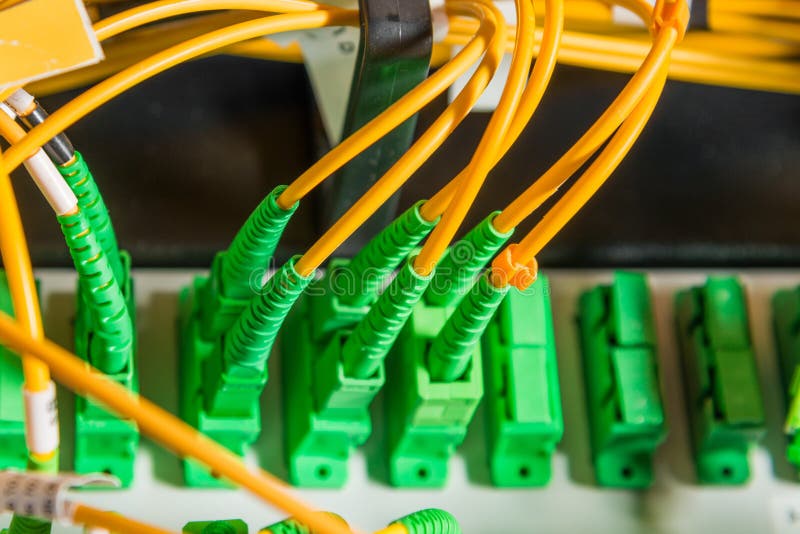 Detail of Server Rack with Fiber Optic Cables Attached To Front Stock ...