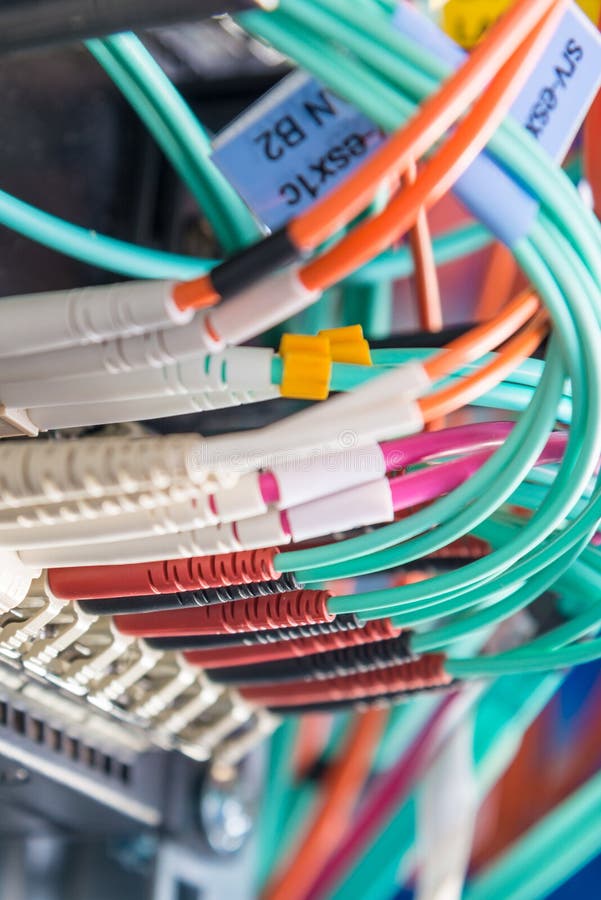 Fiber Optic Cables Connected into Main Data Switch Stock Image - Image ...