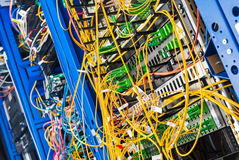 Detail of Server Rack with Fiber Optic Cables Attached To Front Stock ...