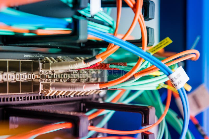 Detail of Server Rack with Fiber Optic Cables Attached To Front Stock ...
