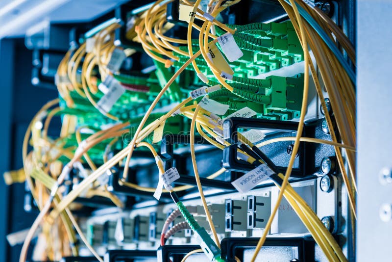 Detail of Server Rack with Fiber Optic Cables Attached To Front Stock ...
