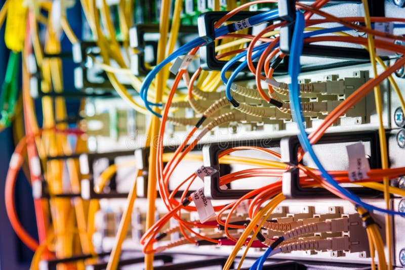 Detail of Server Rack with Fiber Optic Cables Attached To Front Stock ...