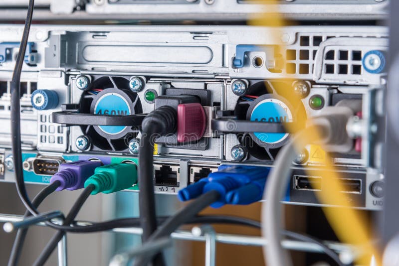 Detail of Server Room with Bunch Ethernet Cables at the Back of Stock ...