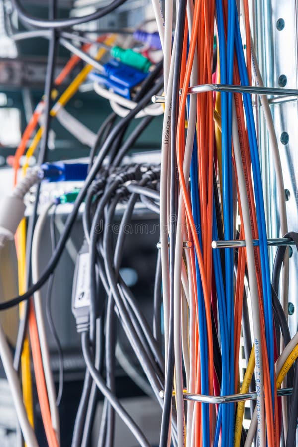 Detail of Server Room with Bunch of Fiber Optic Cables and Ether Stock ...