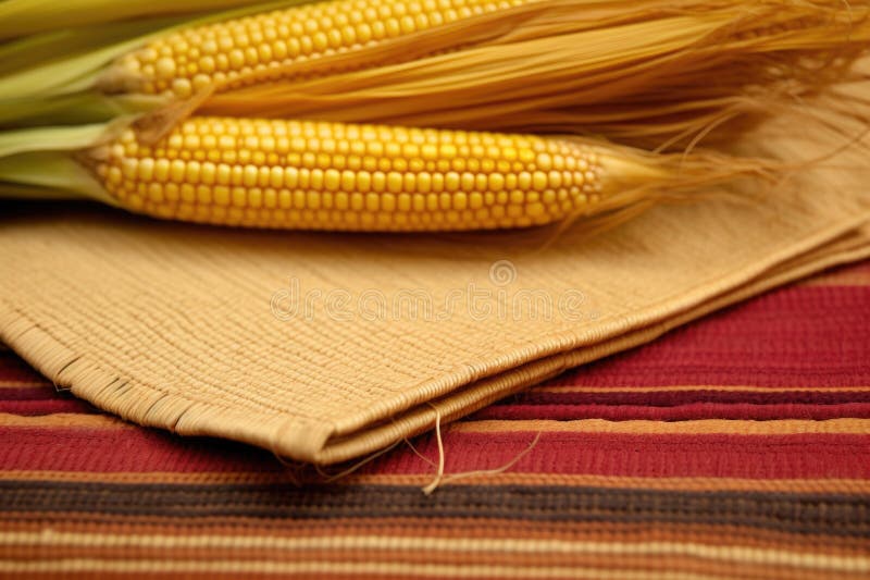 Detail Shot of Ears of Corn on Handwoven Mat Stock Illustration ...