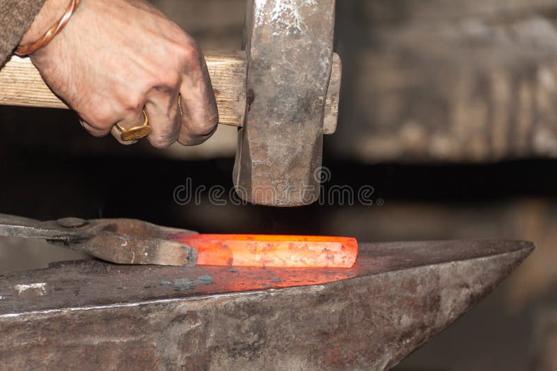 Detail Shot of Hammer Forging Hot Iron at Anvil Stock Photo - Image of ...