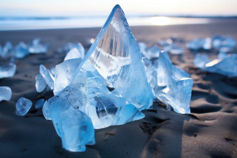 Detail Shot of Ice Shards Mixed with Sand on the Beach Stock Image ...