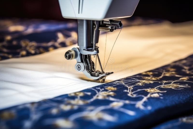 Detail Shot of Sewing Machine Needle Stitching Fabric Stock Photo ...
