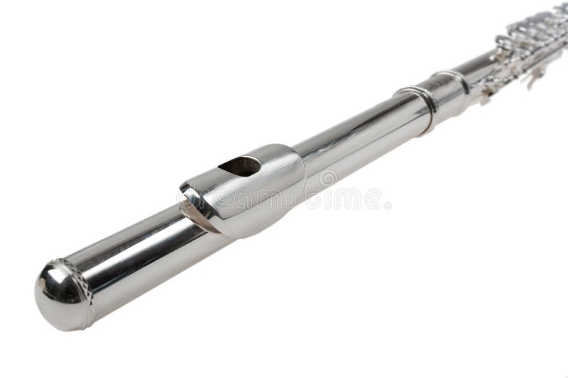 Detail of a Silver Flute on White Stock Photo - Image of concert ...