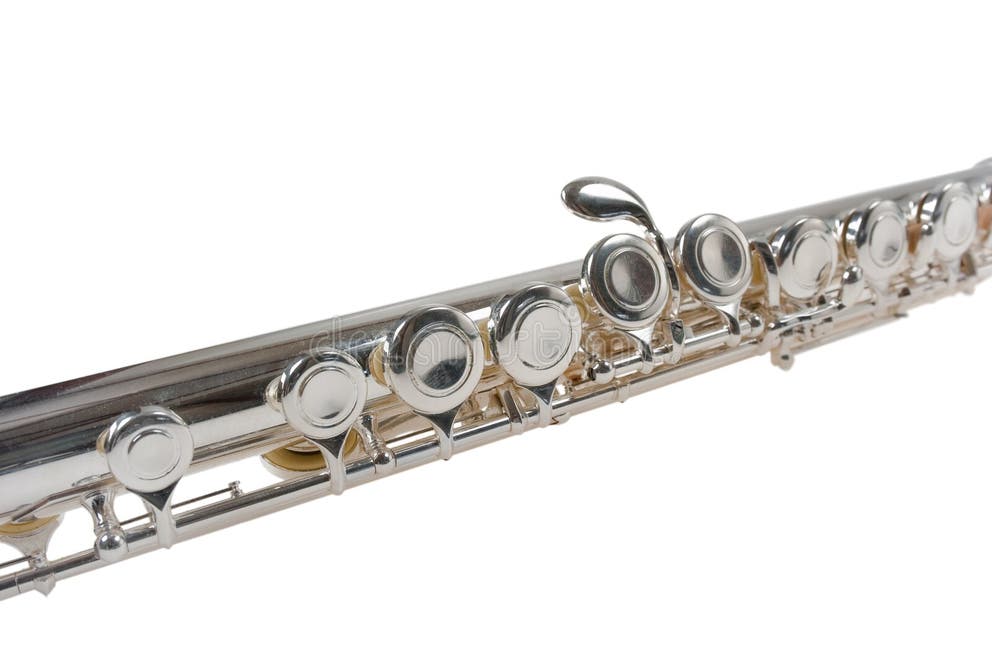 Detail of a Silver Flute on White Stock Image - Image of isolated ...