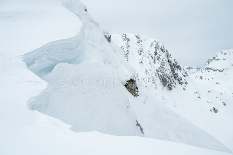 Detail of Snow Cornice Forming on Mountain Ridge. Stock Photo - Image ...