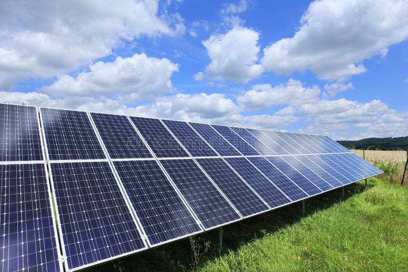 Detail of Solar Power Station on the Spring Meadow Stock Photo - Image ...