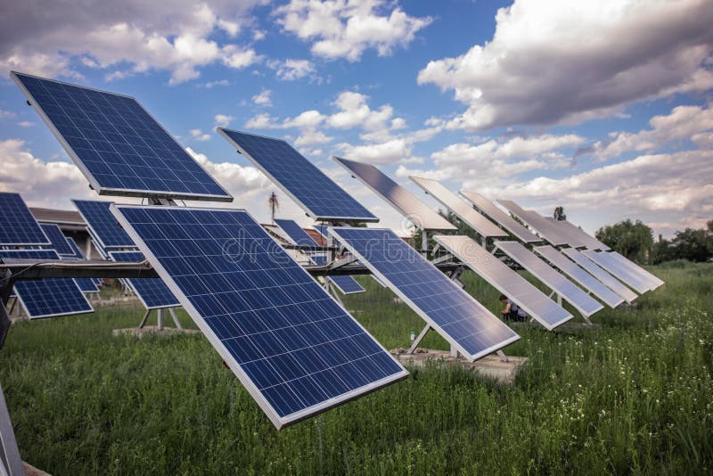 Detail of the Solar Power Station on the Summer Meadow Stock Image ...