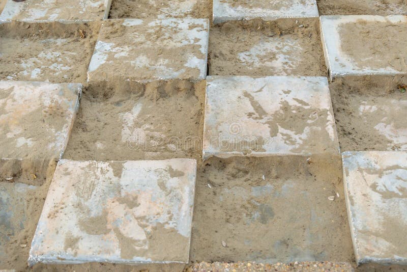 Detail of Square Tiles with Beach Sand Stock Photo - Image of sidewalk ...