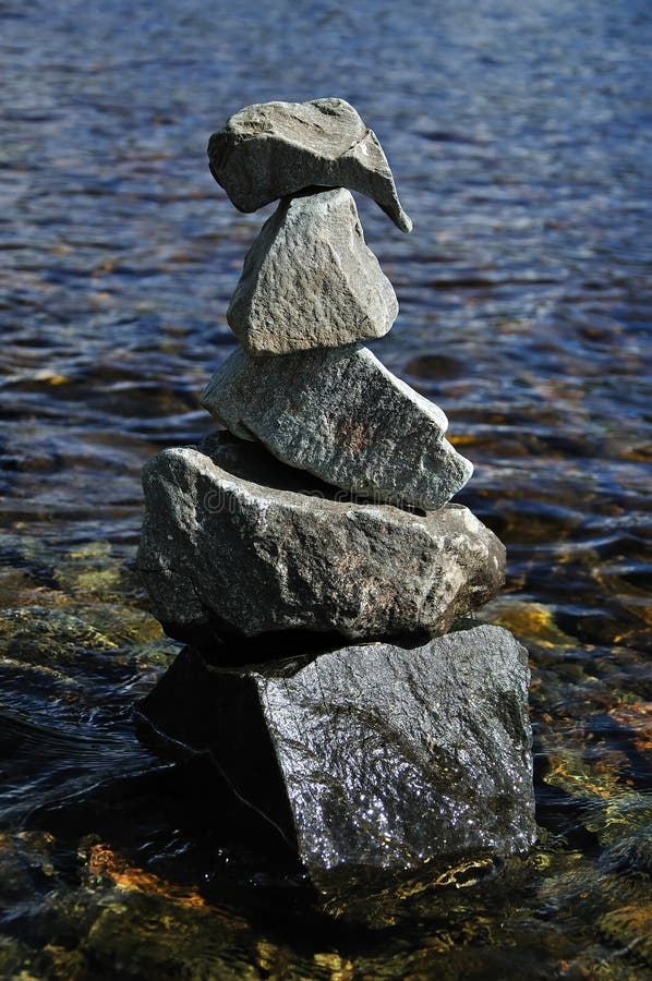 Detail of Stone Cairn on Water Background Stock Photo - Image of clear ...