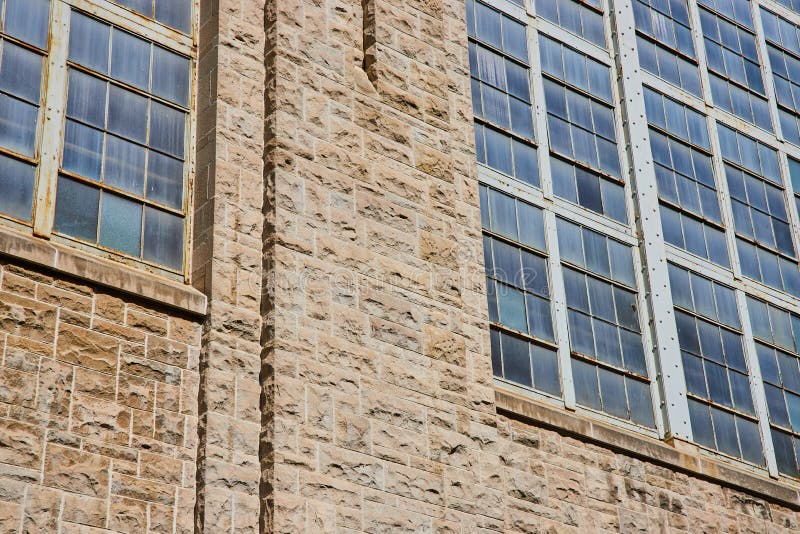 Detail of Stone Wall and Industrial Building Windows Stock Photo ...