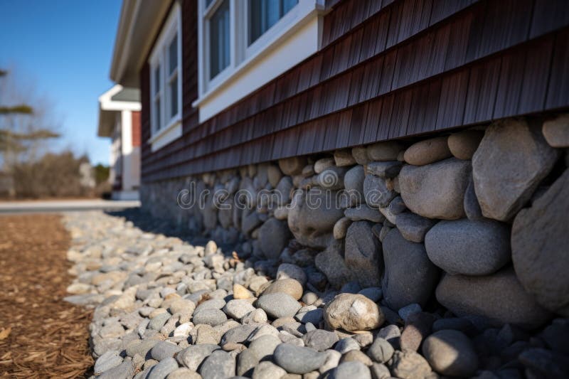 Detail of Stonework in a Shingle Style House Foundation Stock Photo ...
