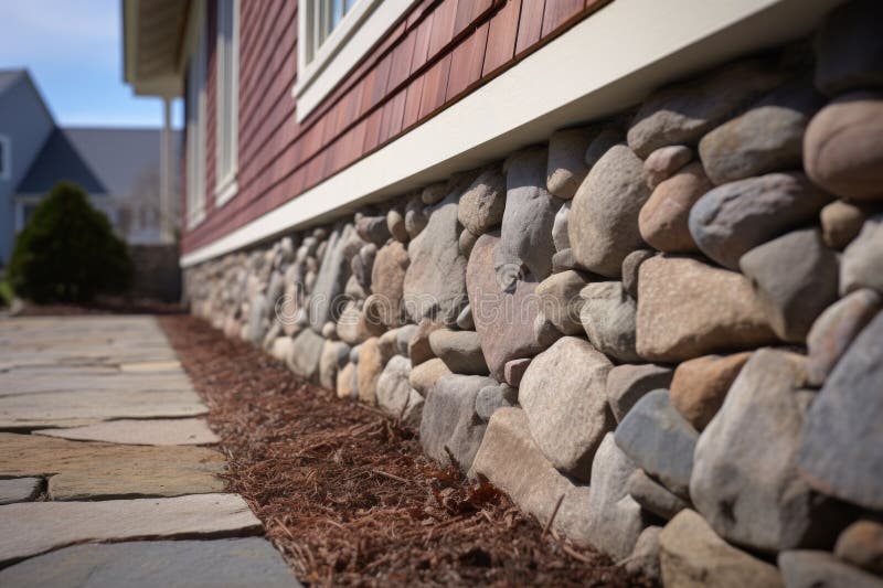Detail of Stonework in a Shingle Style House Foundation Stock Photo ...
