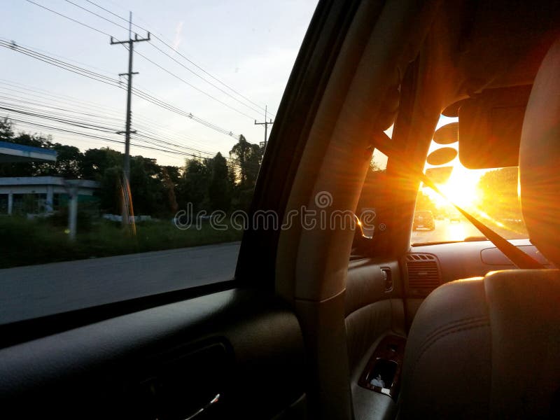 Sunlight through Windshield in Car in Evening Time Stock Photo - Image ...