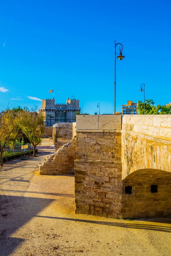 Detail of Torres De Serrano Gate in Spanish City Valencia...IMAGE ...