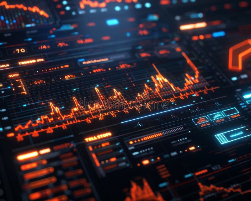 Detail of a Trading Dashboard with Glowing Analytics Showcasing the ...