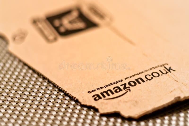 An Amazon Prime Package Against a White Background Editorial ...