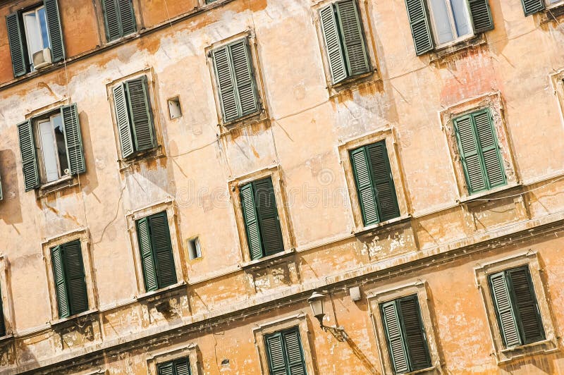 Detail of Typical Facade of Old Roman House with Windows Stock Photo ...