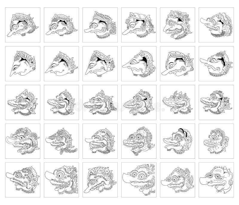 Various Shadow Puppet Faces Stock Vector - Illustration of indonesia ...