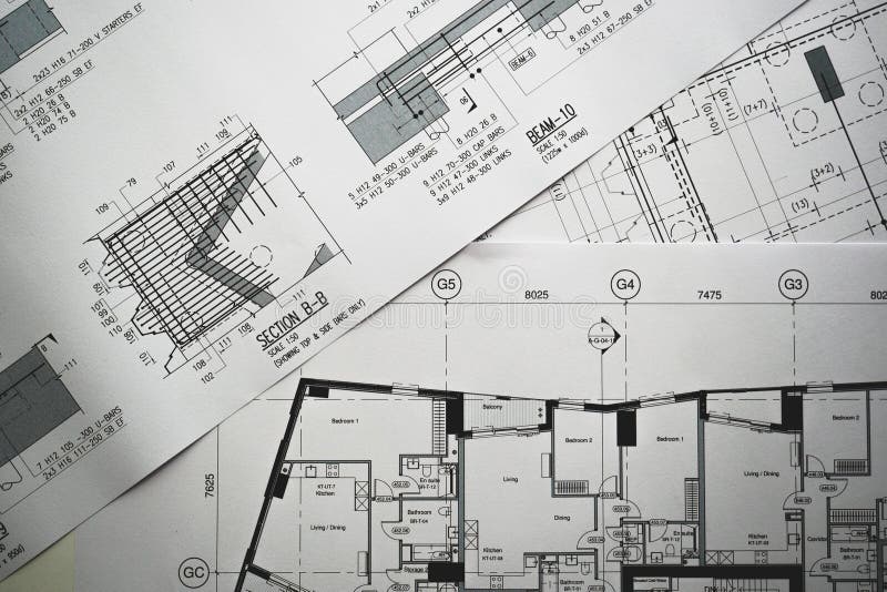 Detail View of Architectural and Structural Construction Drawings ...