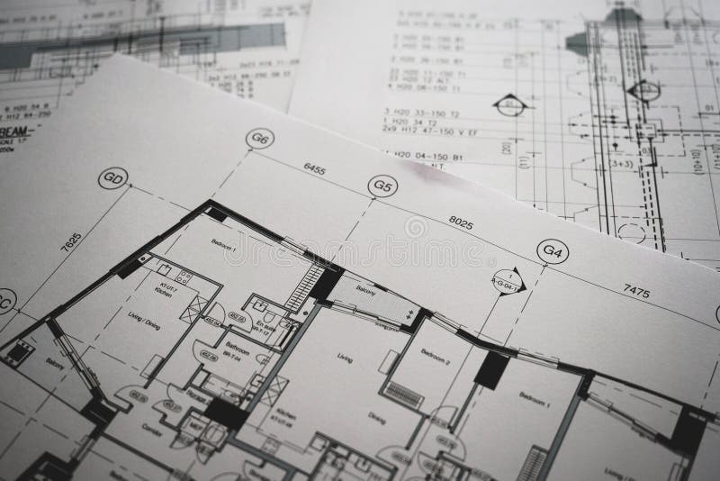 Detail View Of Architectural And Structural Construction Drawings ...