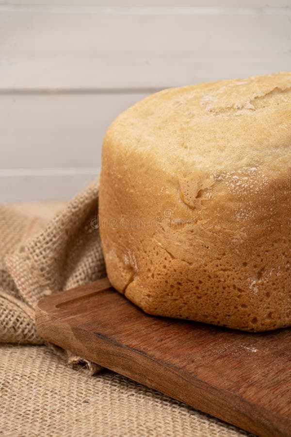 Detail View of Bread Made with a Home Bread Machine on a Wooden Table ...