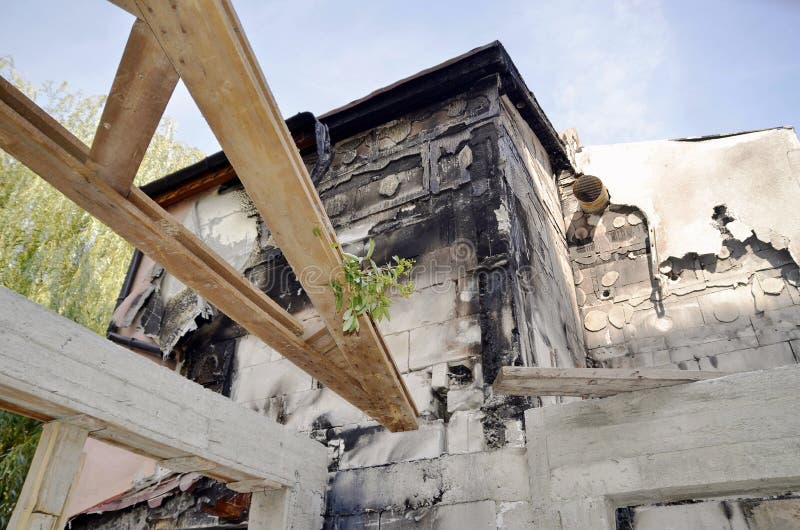 Detail View of a Burnt-out Building Stock Image - Image of demolition ...