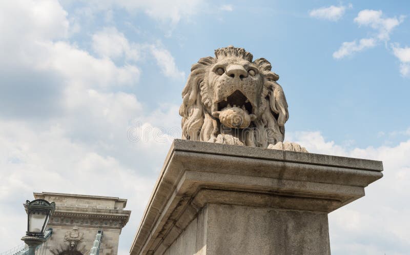 The Lion Statue of Chain Bridge - Budapest - Hungary Editorial Image ...
