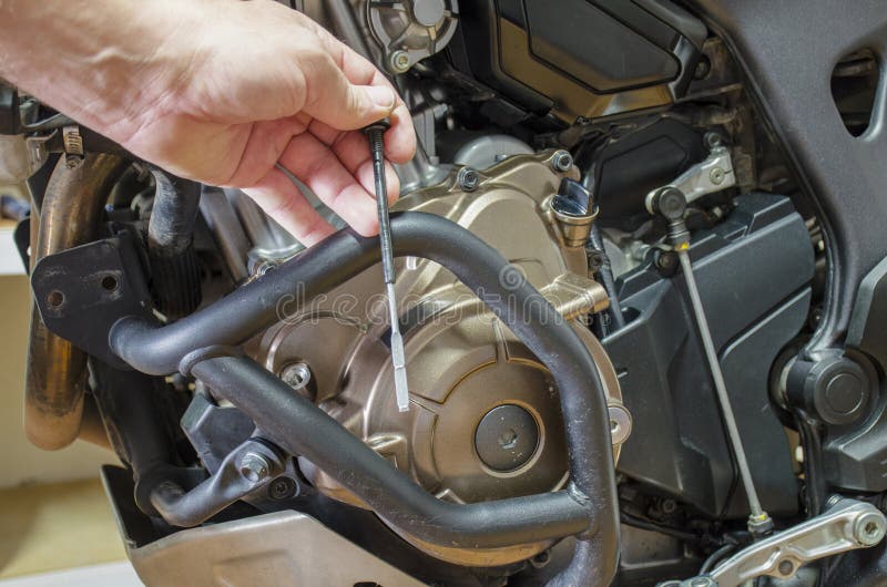 Detail View Control of Oil Level in Motorcycle Engine Stock Photo ...