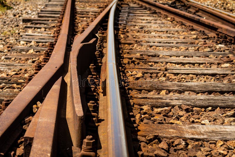 Detail View of a Railroad Crossing. Rusty Train Tracks Stock Photo ...