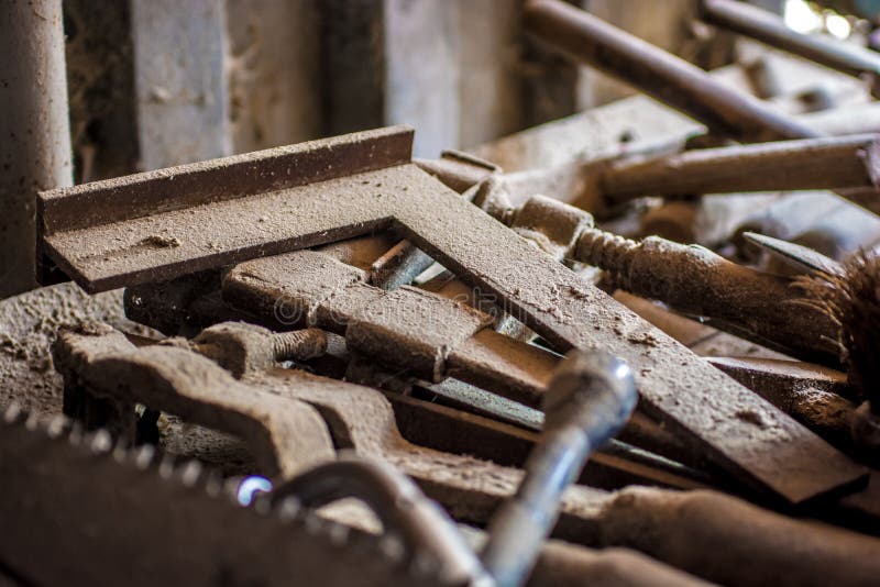 Disassembling Old Tools in a Dusty Workshop Stock Photo - Image of ...
