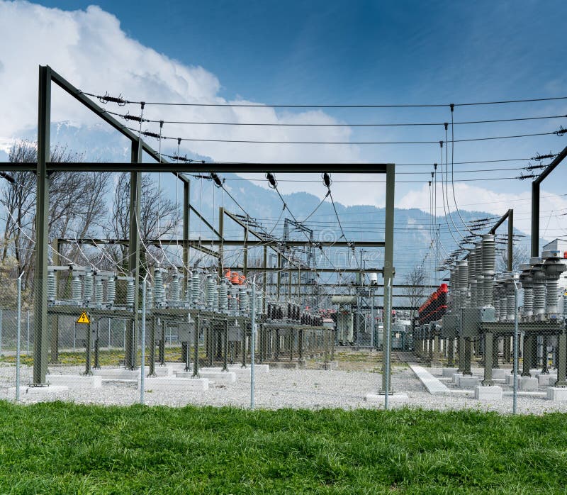 Detail View of Transformers and Conduits at an Electric Power Station ...