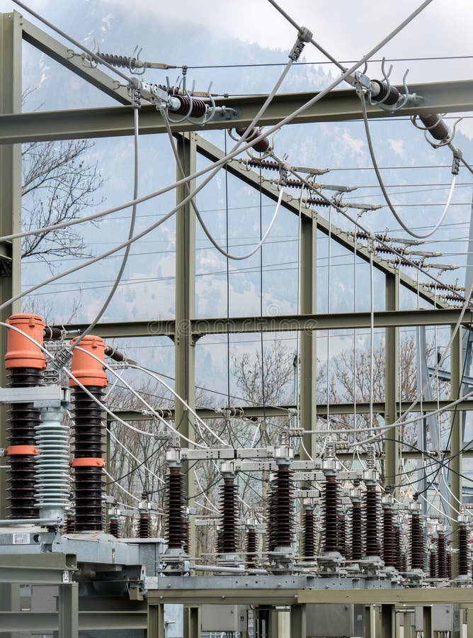 Detail View of Transformers and Conduits at an Electric Power Station ...