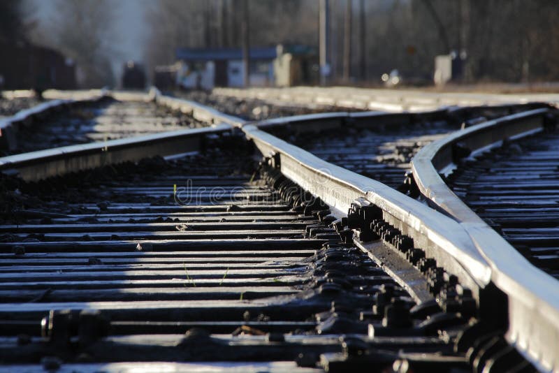 Detail View of Two Railway Tracks Joining Stock Image - Image of ...