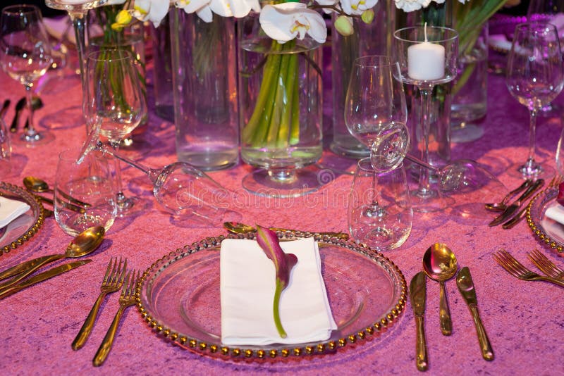 Detail of a Wedding Dinner in Pink Stock Photo - Image of color, dinner ...