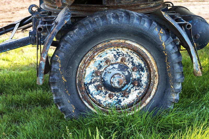 Detail of the Wheel of an Old Caravan and Drawbar Stock Image - Image ...