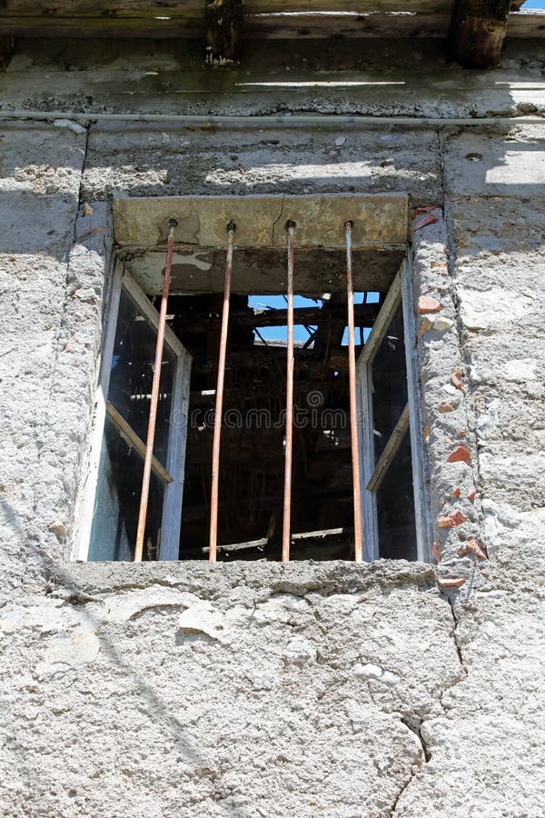 Detail of the Window without the Frames of a Completely Destroye Stock ...