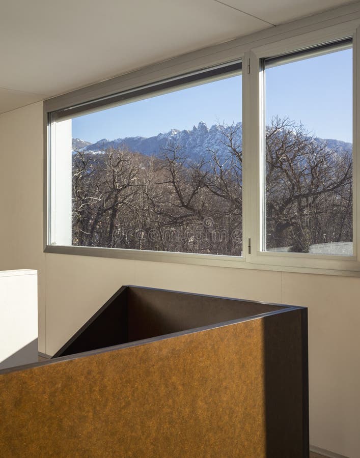 Detail of Window Overlooking the Nature in a Winter Time. the Sky is ...