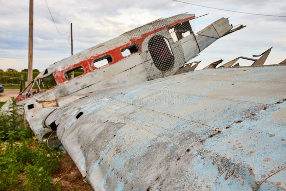 Detail of Wing on Abandoned Airplane Crashed in Field Stock Photo ...