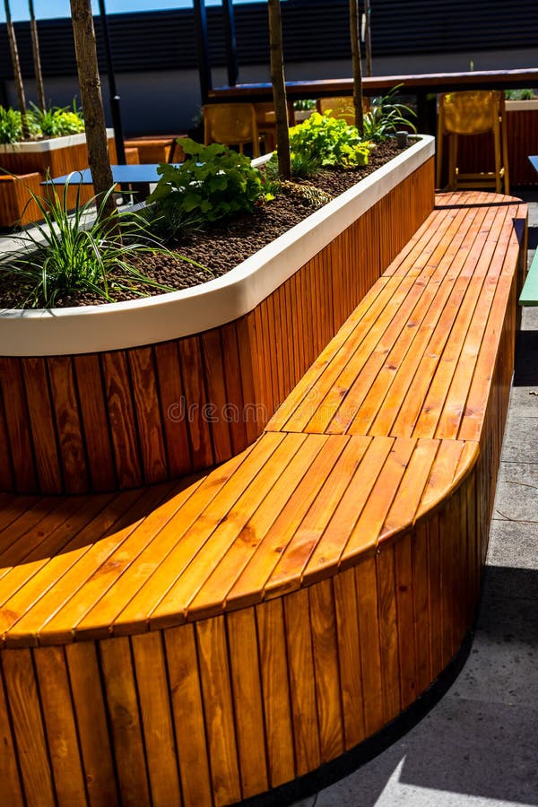 Detail of Wooden Bench and Table on the Terrace Stock Image - Image of ...