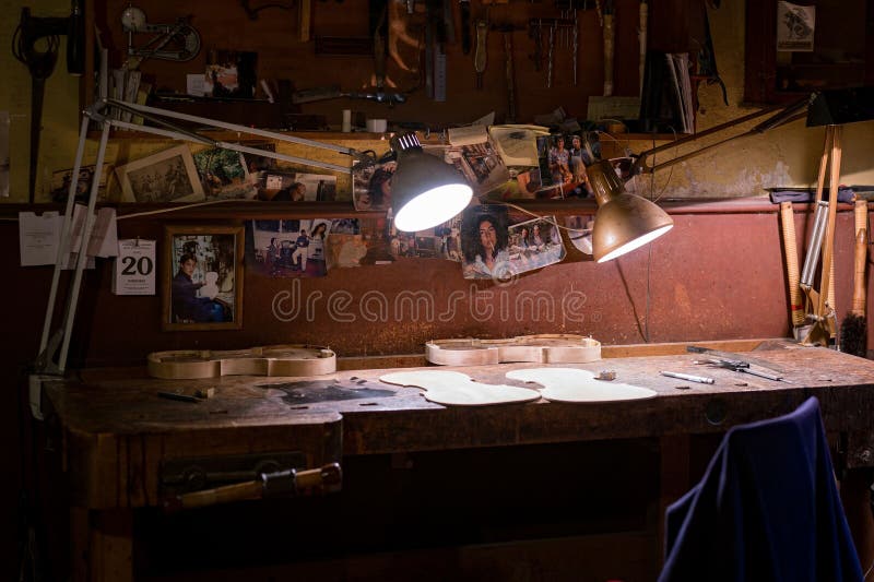 Work Table of a Luthier Wood Craftsman, Rustic and Classic Workshop Editorial Photo - Image of ...