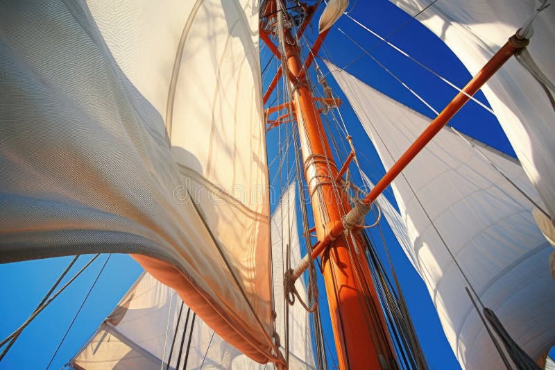 Detail of a Yachts Rigging and Sails Against Blue Sky Stock Image ...