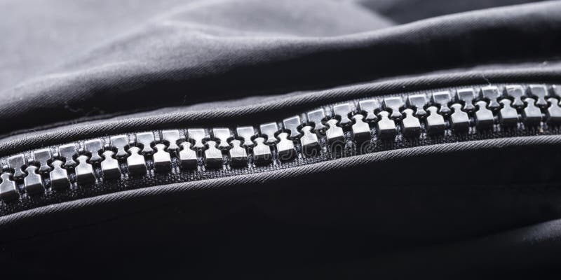 Detail of a Zipper of a Closed Black Jacket Stock Photo - Image of ...